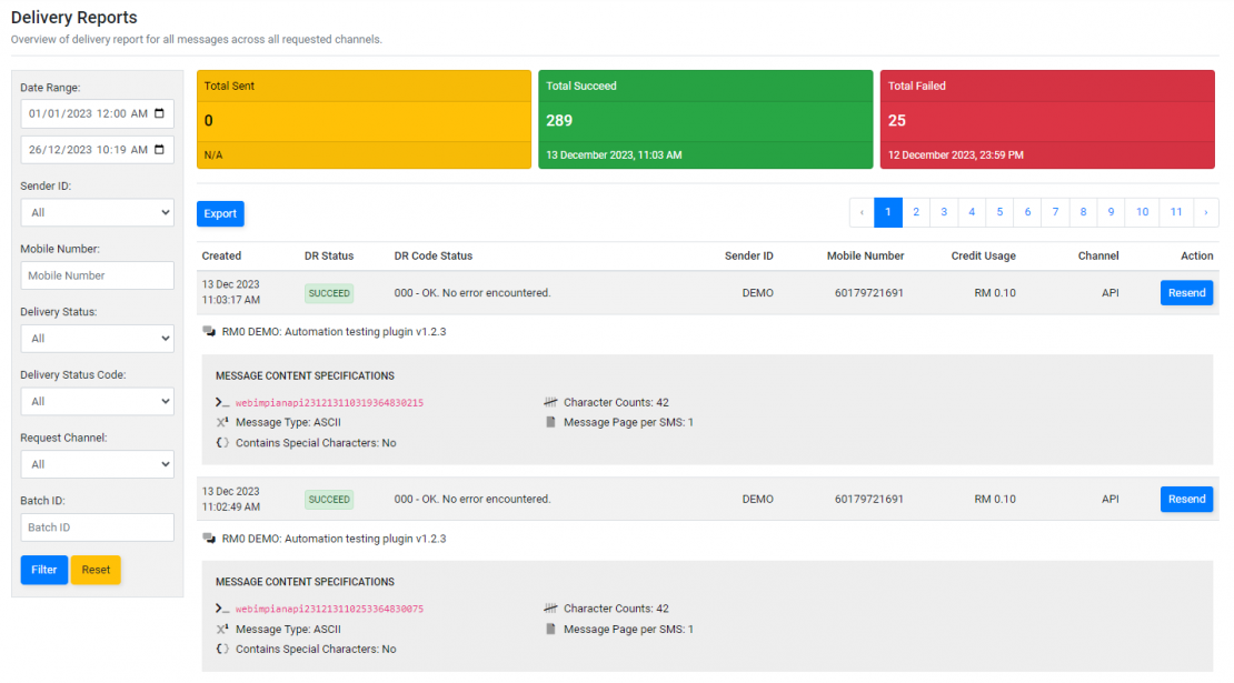 Laporan Penghantaran SMS (Delivery Report) - Docs